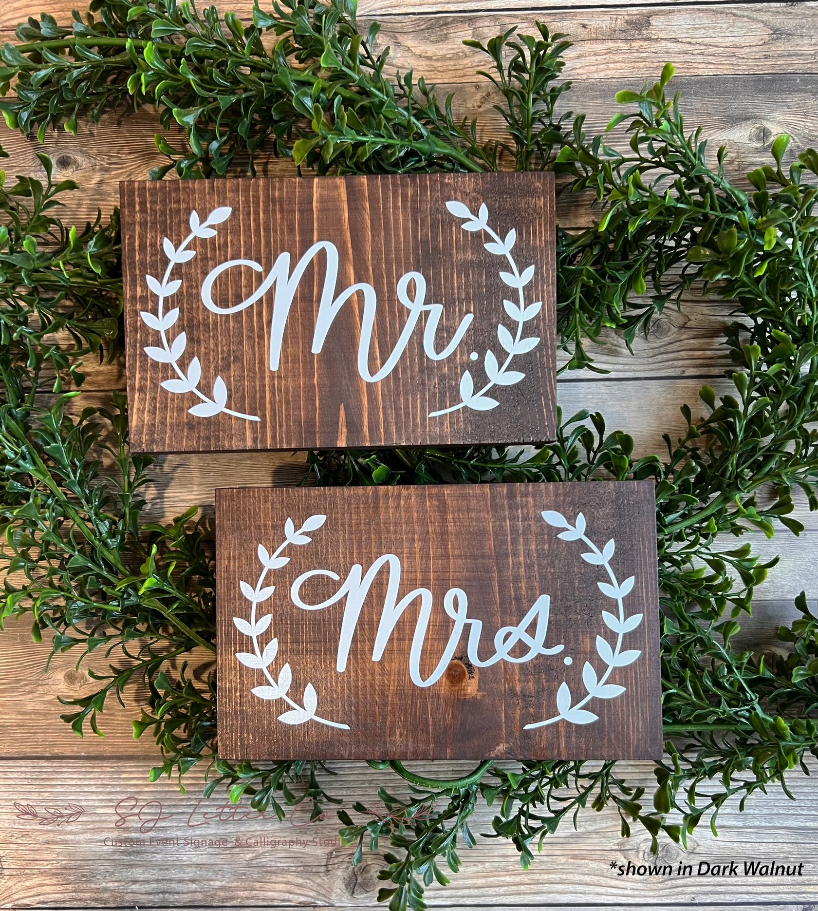 Mr. & Mrs. Wedding Head Table Signs PAIR | Bride and Groom Wreath Wood ...