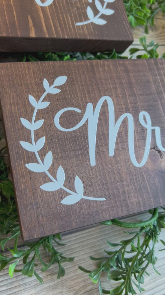 Mr. & Mrs. Wedding Head Table Signs PAIR | Bride and Groom Wreath Wood ...