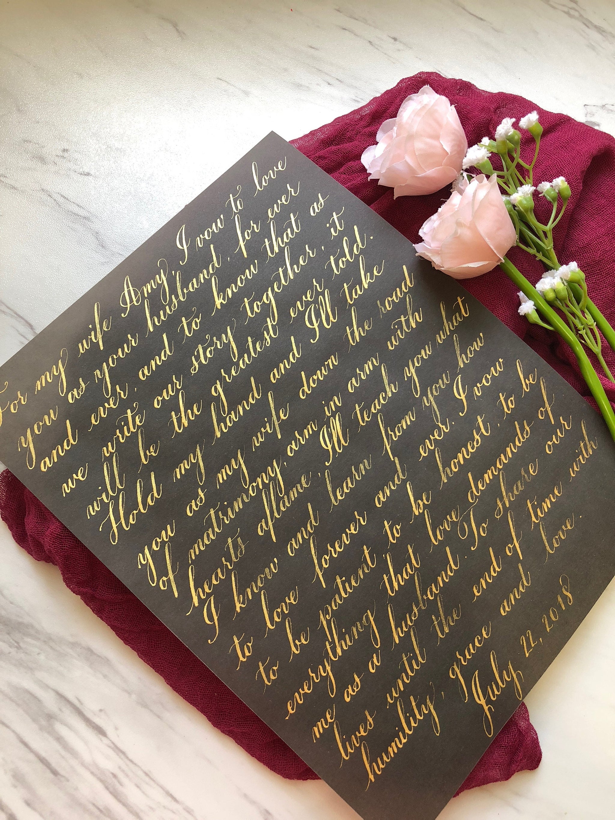 Wedding Vows Keepsake Hand Written Calligraphy | Wedding Vows Wall Dec ...