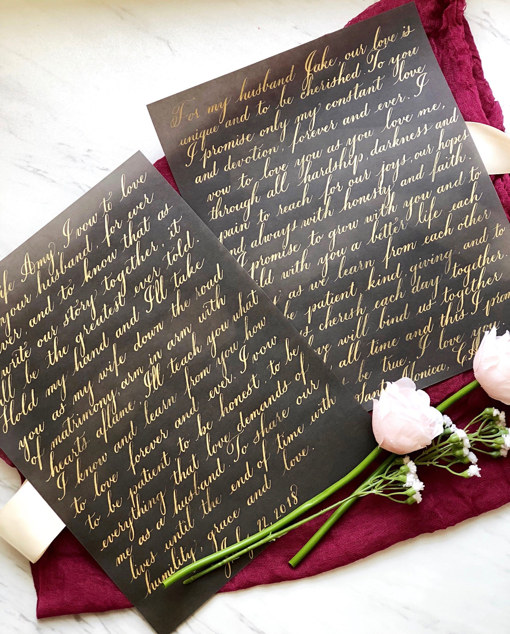 Wedding Vows Keepsake Hand Written Calligraphy | Wedding Vows Wall Dec ...