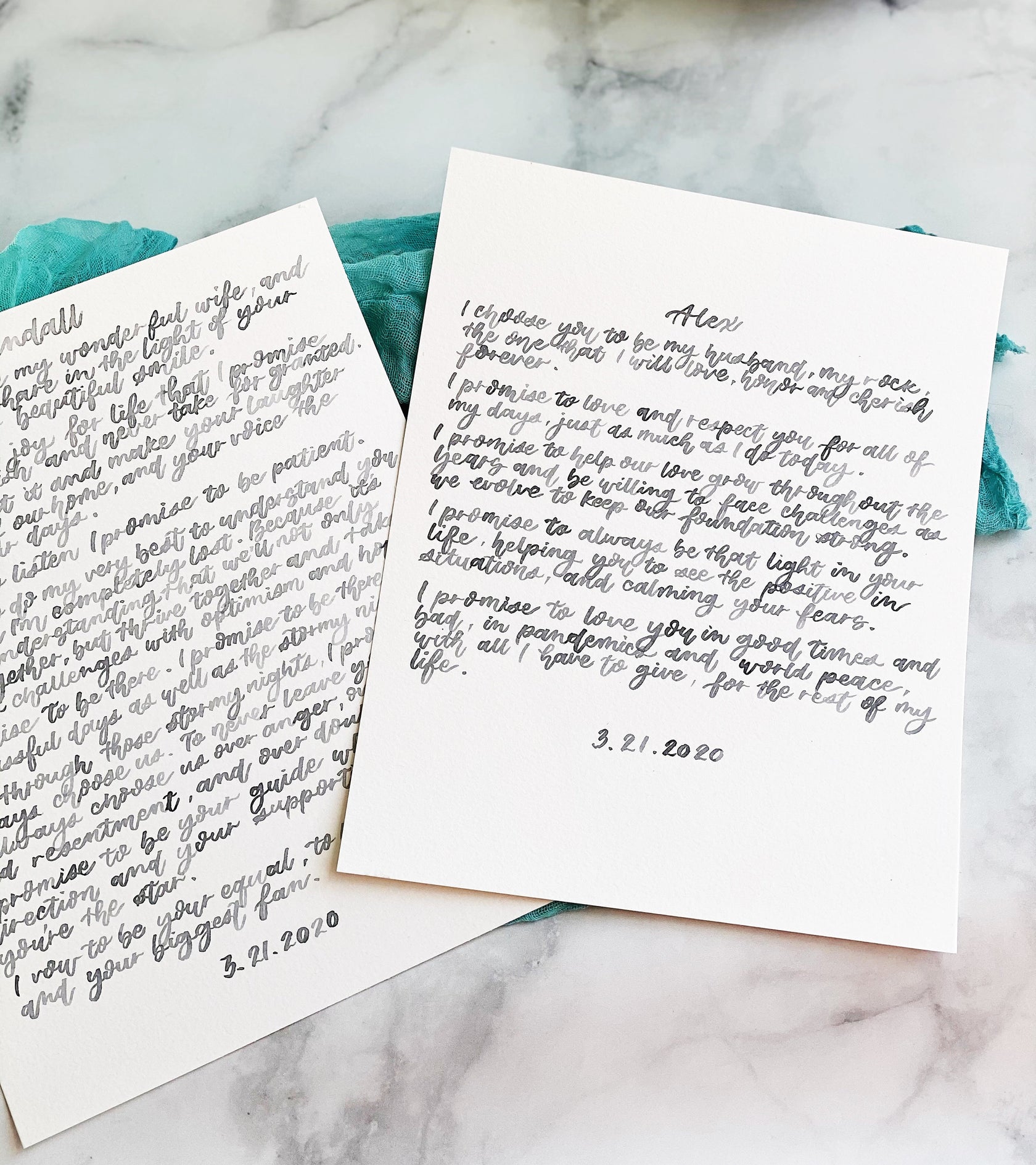 Wedding Vows Keepsake Hand Written Calligraphy | Watercolor Wedding Vo ...